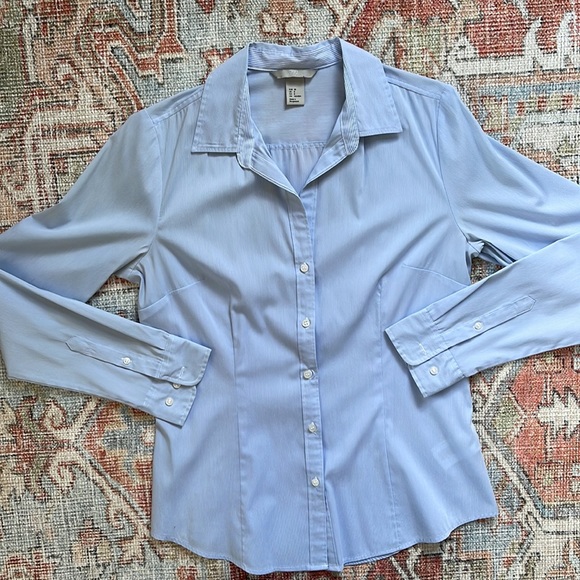 H&M | Tops | Hm Light Blue Stretch Button Down | Poshmark